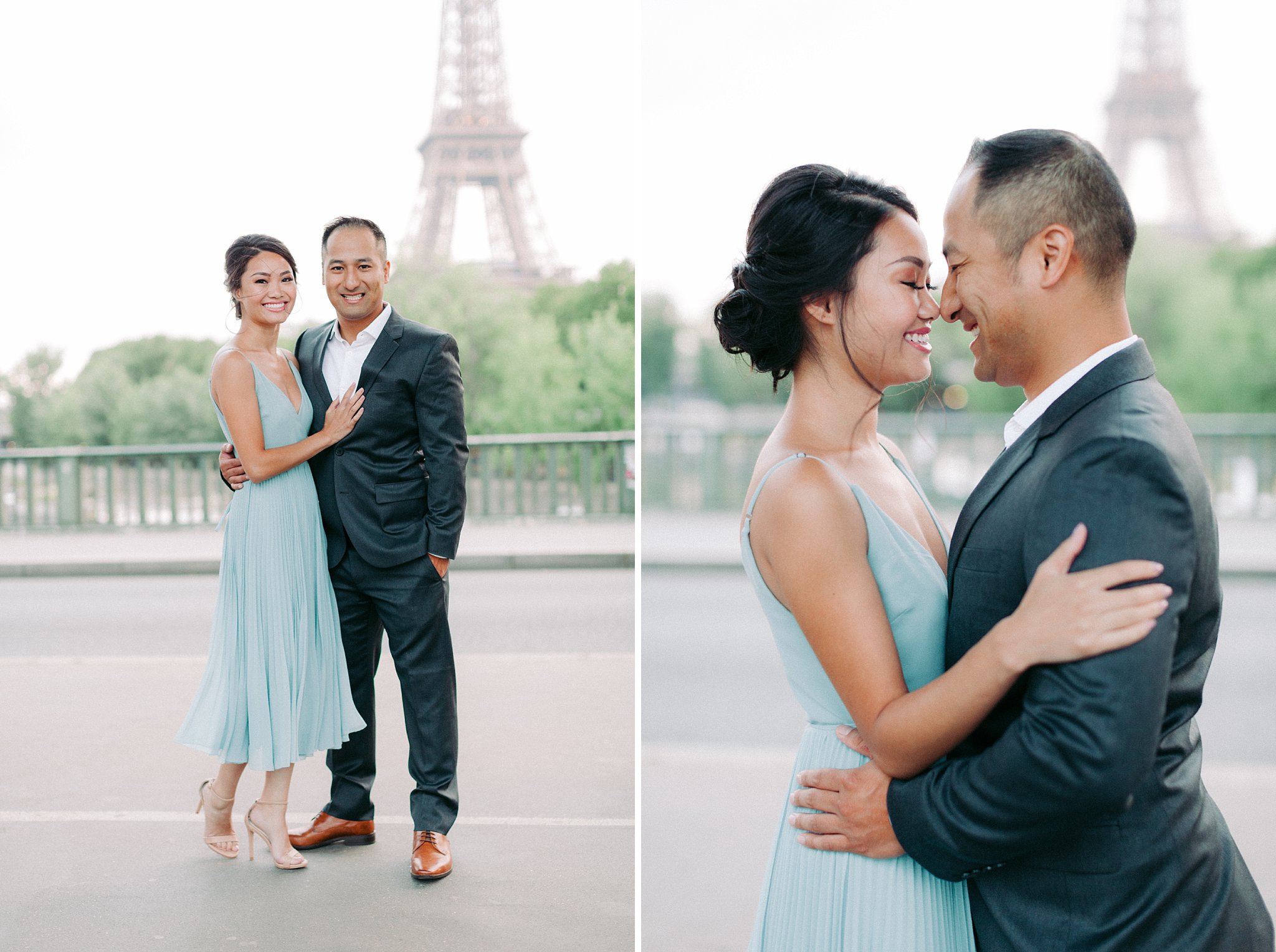 A romantic love session on one of the bridges in Paris for an Eiffel ...